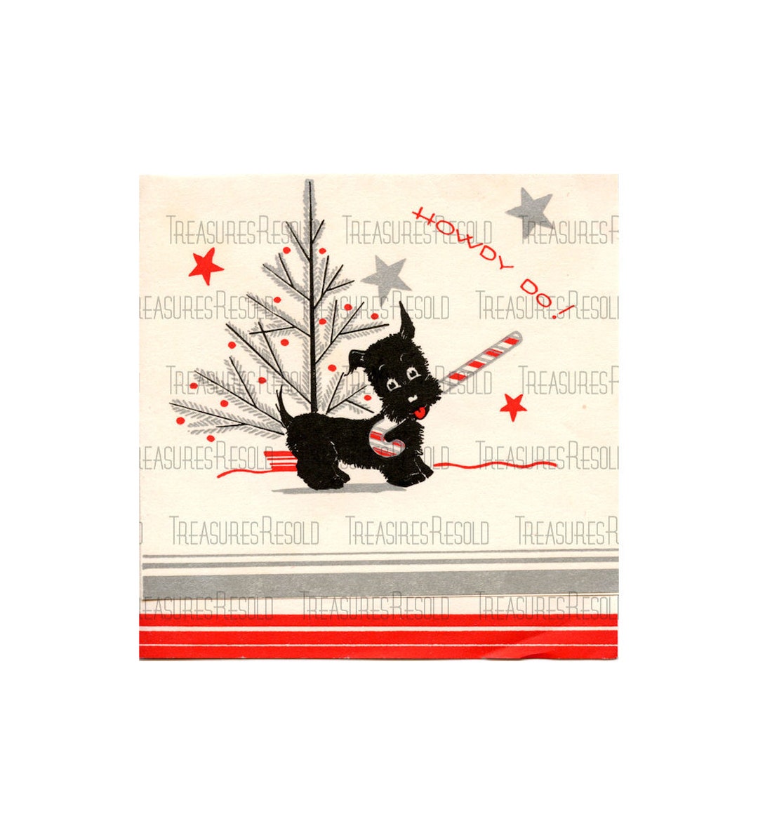 Retro Black Scottie Dog With Candy Cane by Christmas Tree Christmas ...