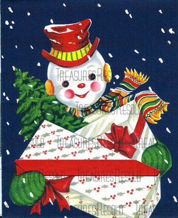 Retro Snowman With Presents Christmas Image 108 Digital - Etsy