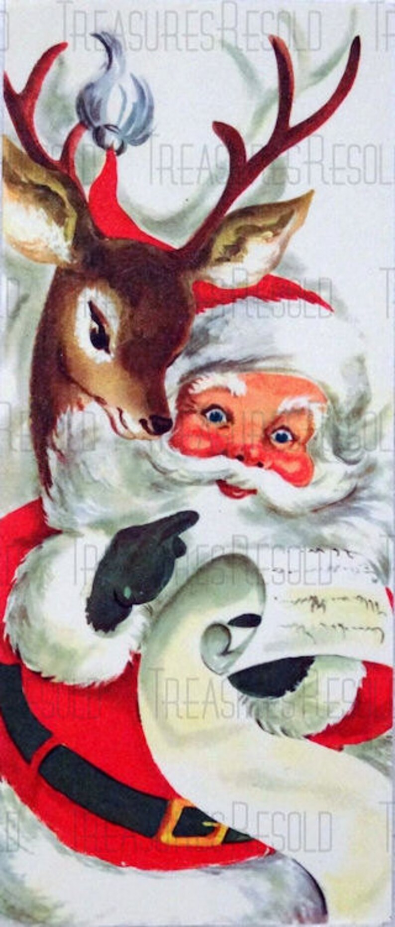 Santa With Reindeer Making His List Christmas Image 574 Digital ...