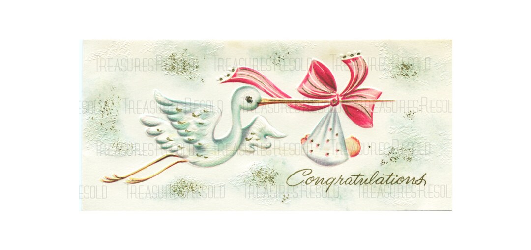 Retro Congratulations Stork Delivering A New Baby Image #661 Digital ...