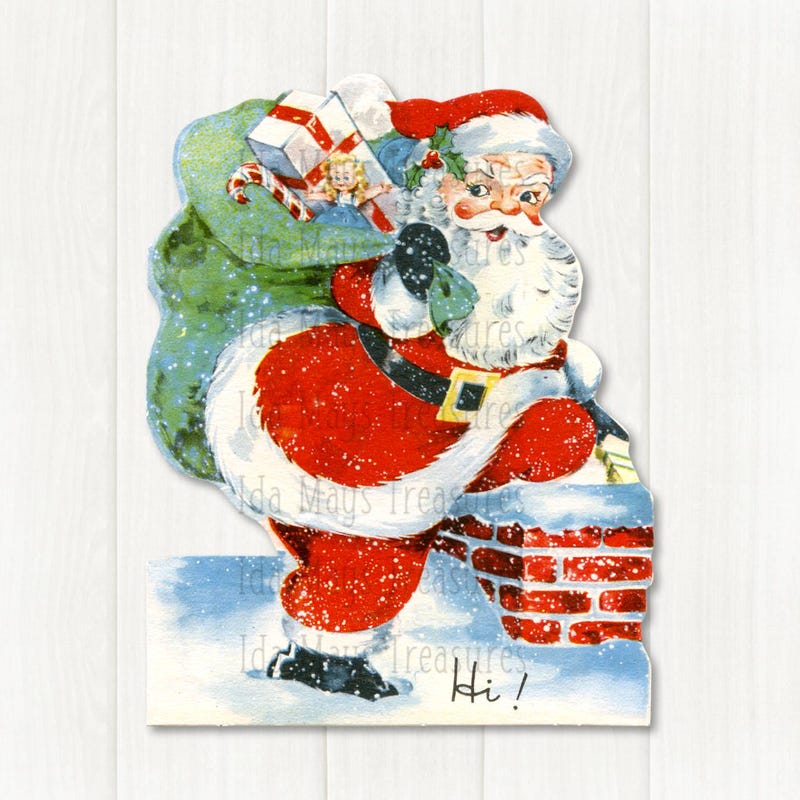 Santa Down Chimney Clipart - Etsy