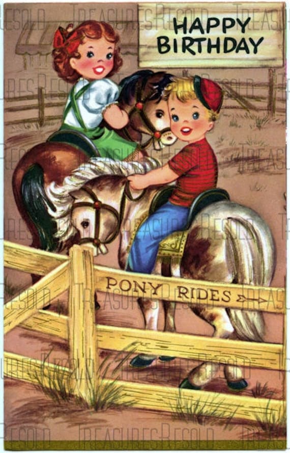Children Riding Horses Happy Birthday Image 310 Digital - Etsy