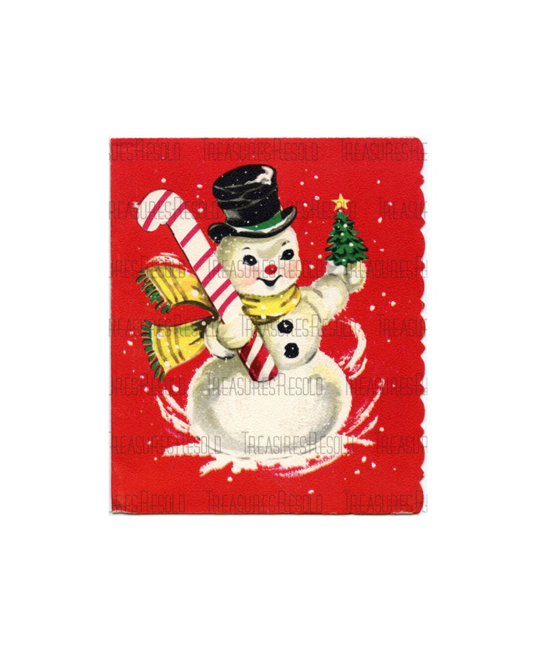 Snowman With Candy Cane & Tree Christmas Image 309 Digital Download - Etsy