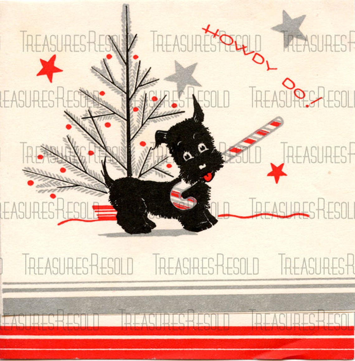 Retro Black Scottie Dog With Candy Cane by Christmas Tree Christmas ...