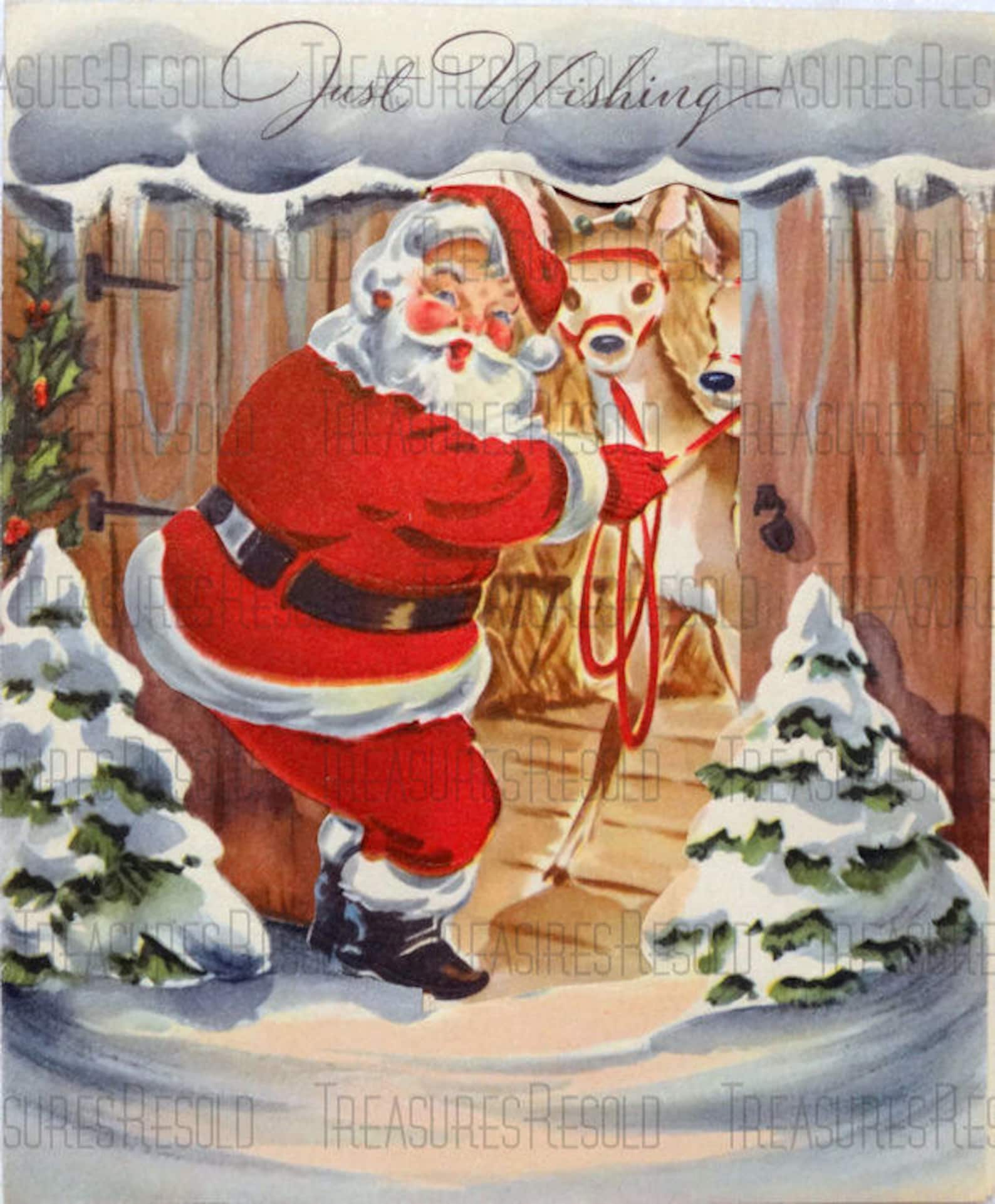 Santa Getting His Reindeer Ready Christmas Image 261 Digital - Etsy