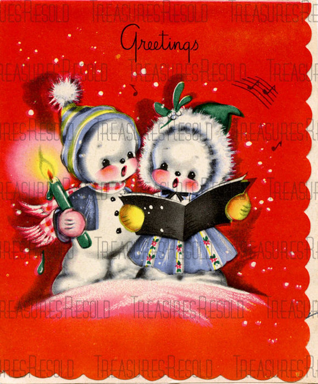 Retro Caroling Snowman Couple Christmas Greetings Image 496 - Etsy