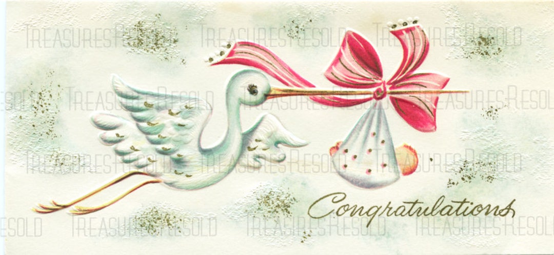 Retro Congratulations Stork Delivering A New Baby Image 661 - Etsy