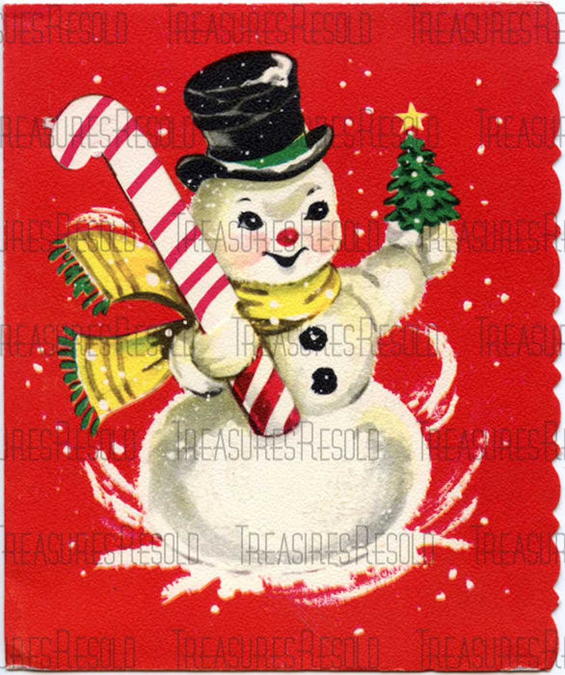 Snowman With Candy Cane & Tree Christmas Image 309 Digital Download - Etsy