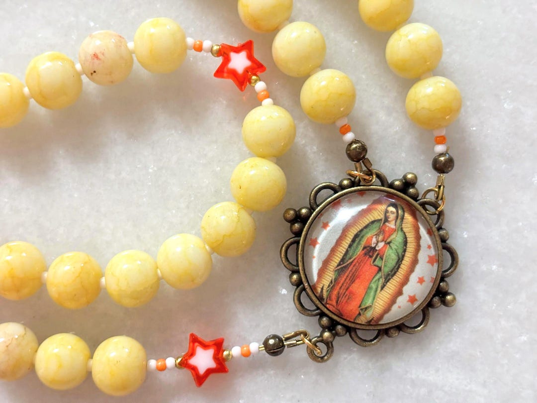 Our Lady of Guadalupe Rosary With Bright Orange Star Beads & Soft ...