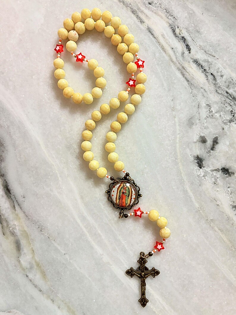 Our Lady of Guadalupe Rosary With Bright Orange Star Beads & Soft ...