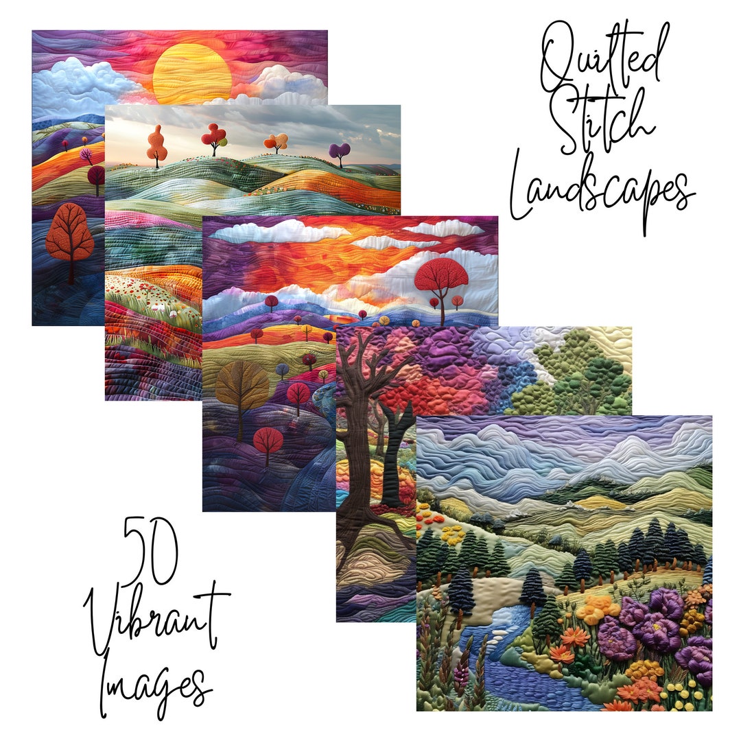 50 Quilted Stitch Landscapes, Digital Download for Scrapbooks, Art ...