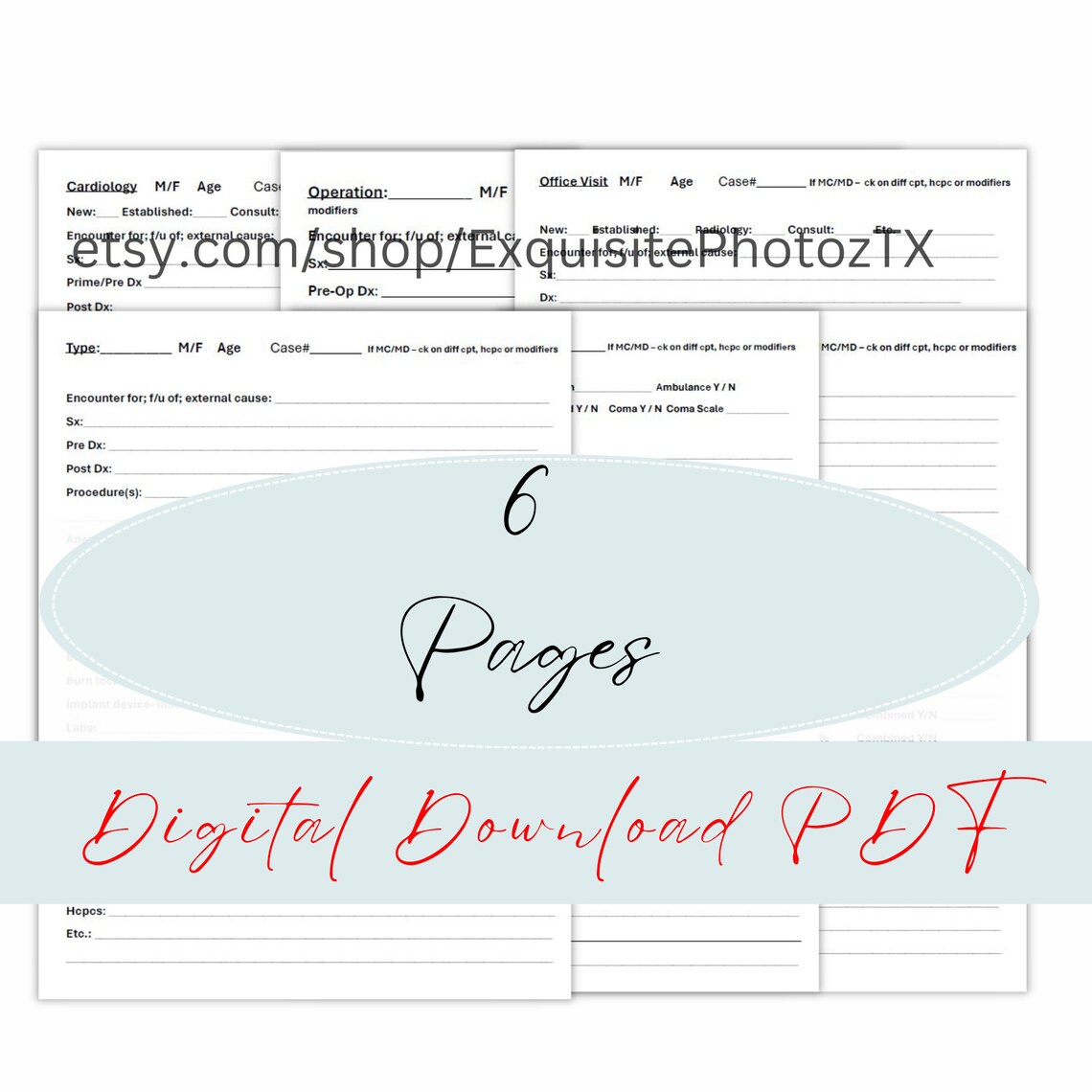 CPC - Six 8.5x11 Fill In-the-blank Forms for Case Notes- Digital ...