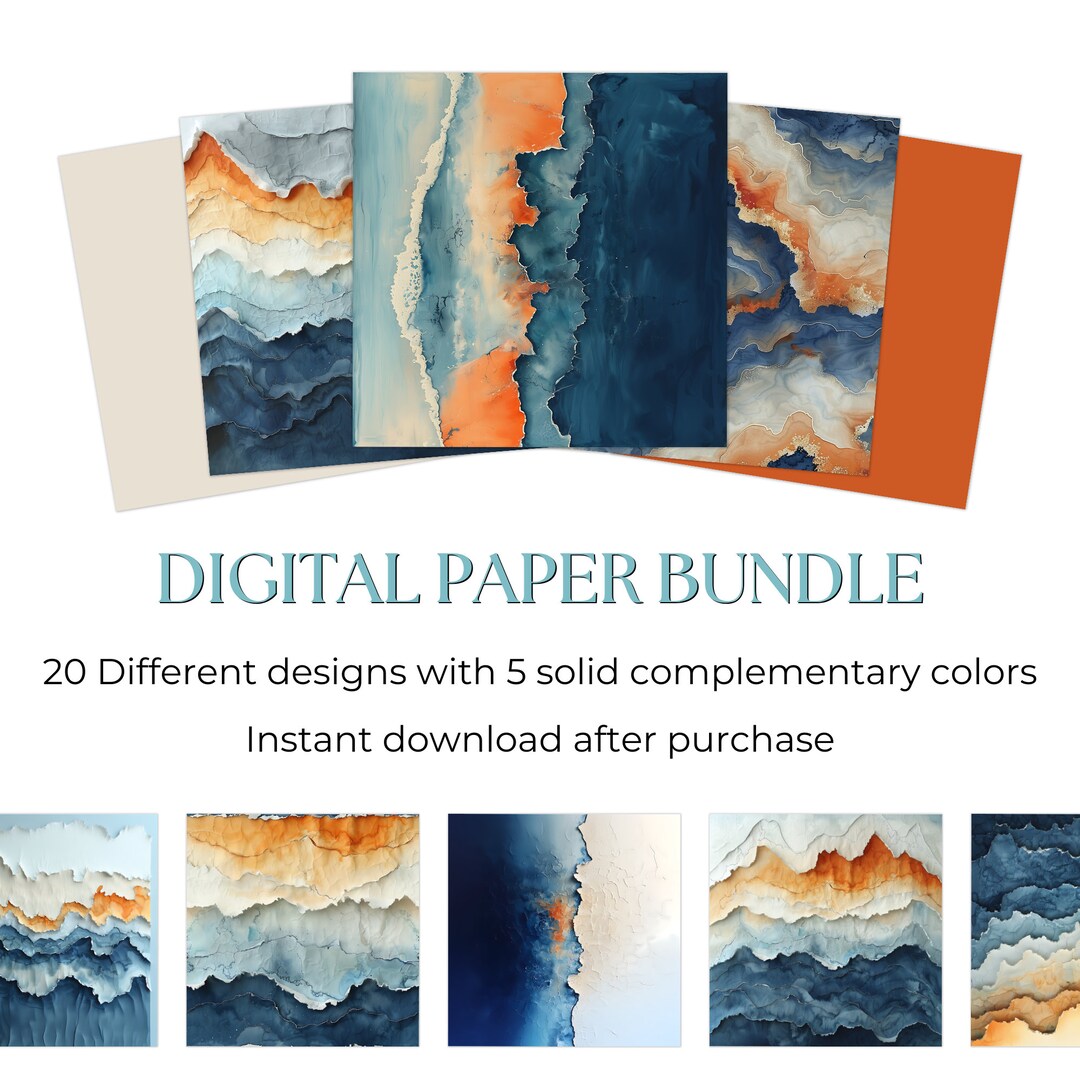 Navy Blue, Rust & Cream Torn Edges Digital Scrapbook Pages, Junk ...