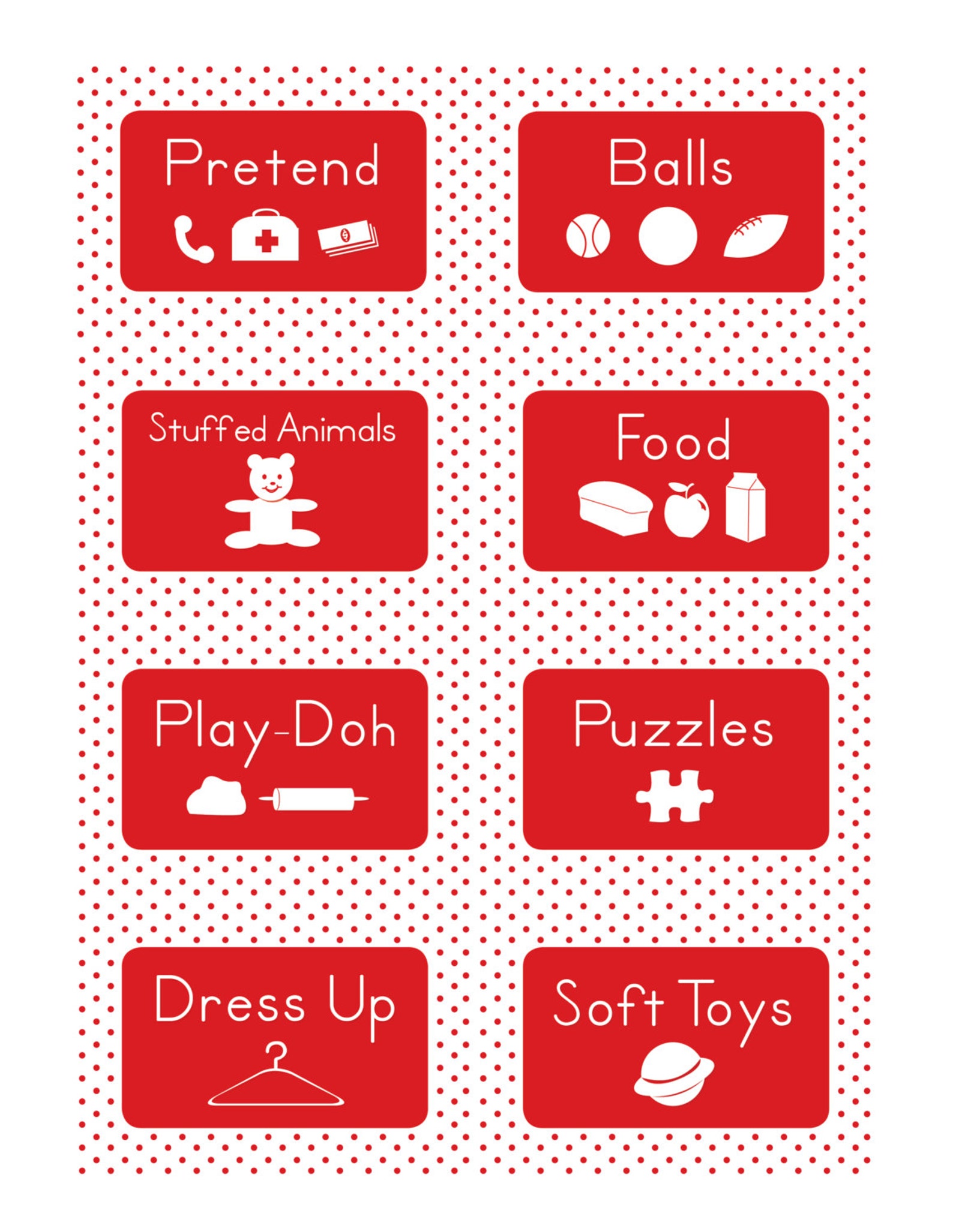 Toy Storage Label Tags DIY Printable set of 24 Red | Etsy
