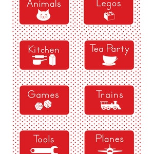 Toy Storage Label Tags DIY Printable (set of 24) Red - Etsy