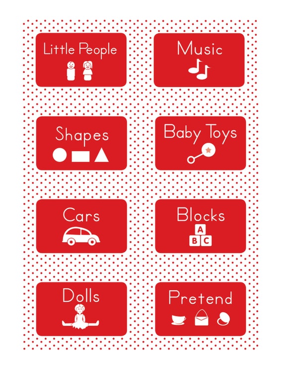 Toy Storage Label Tags DIY Printable set of 24 Red | Etsy