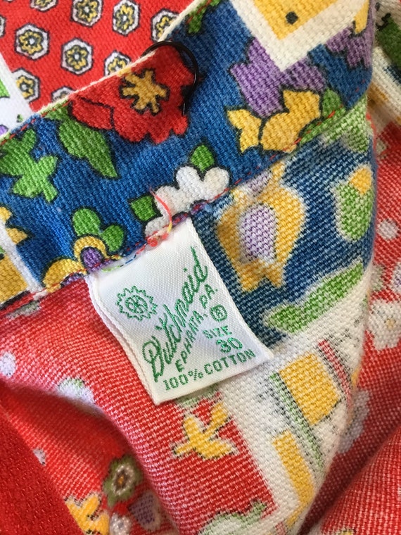 1960s 1970s Patchwork Print Scooter Skirt Shorts w28 - Gem