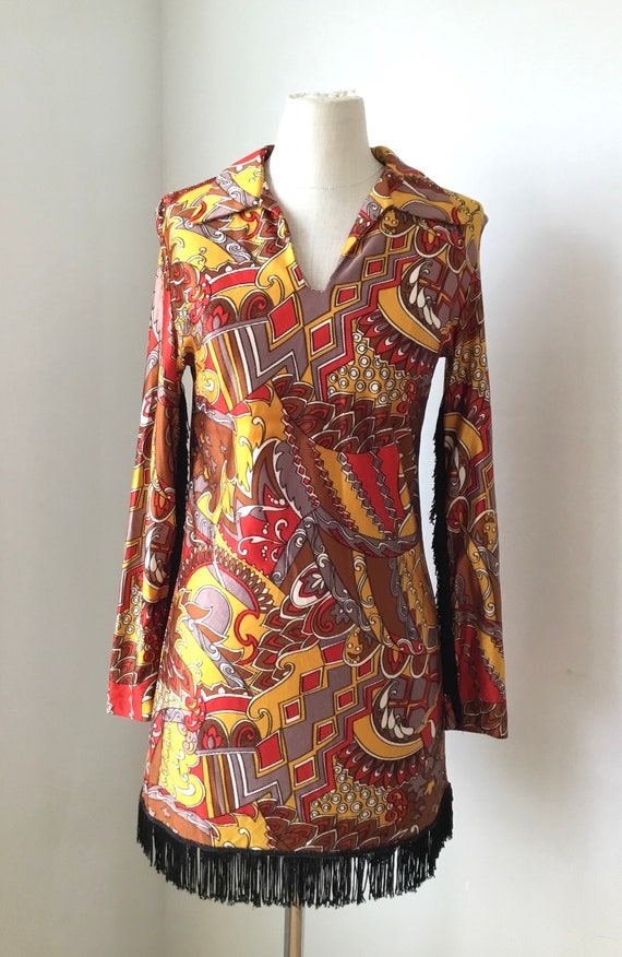 1960s-1970s Fringed Mod Mini Dress - Gem