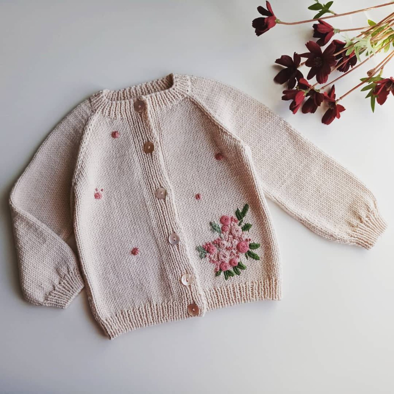 Girls Knit Cardigan With Embroidered Flowers, Girls Outfit With ...