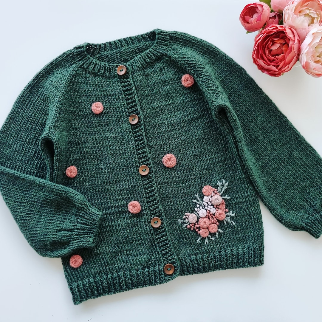 Girls Knit Cardigan With Embroidered Flowers, Girls Outfit With ...