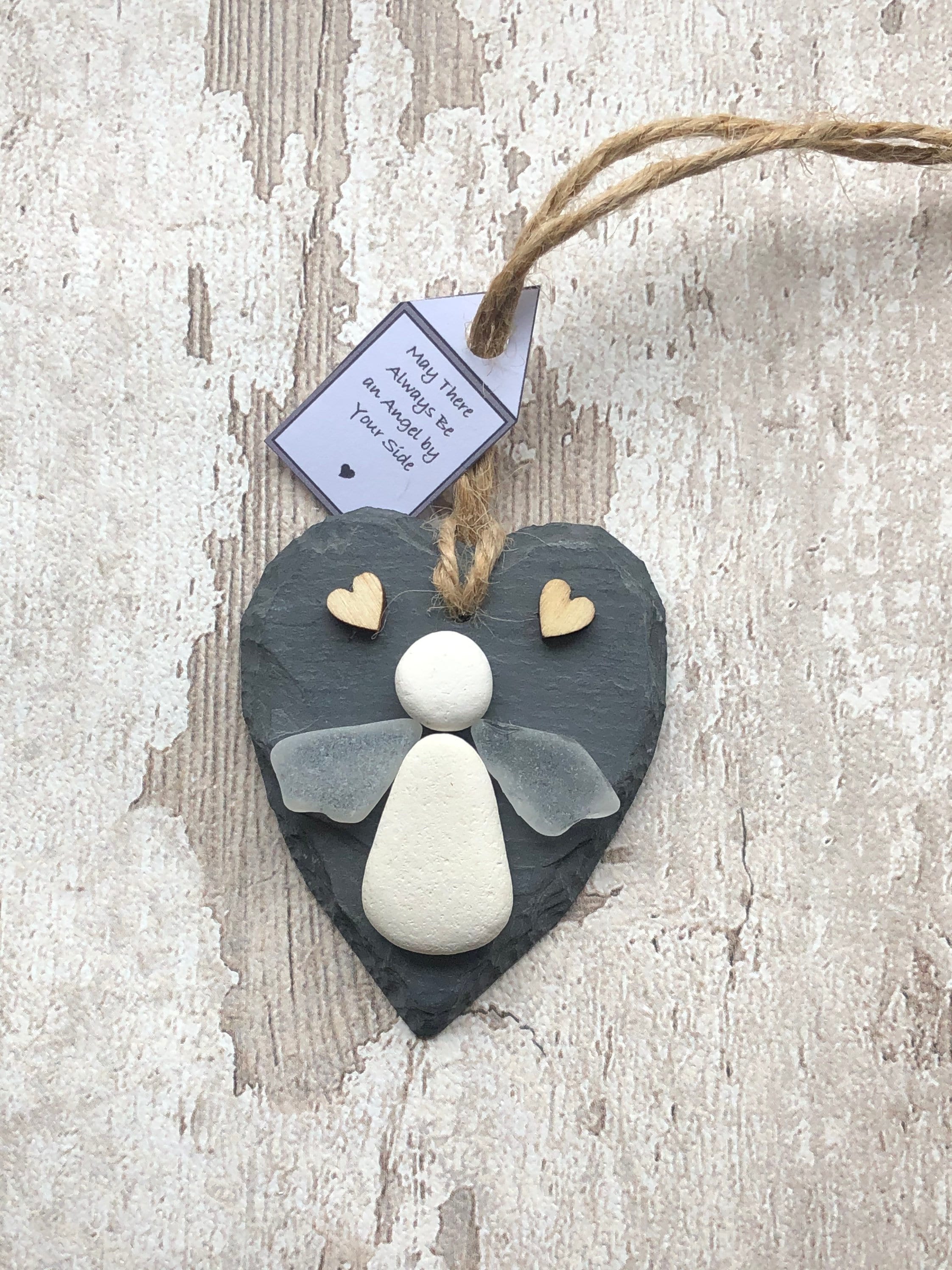 Angel- Small Slate Heart Pebble Hanging Ornament. - Etsy UK