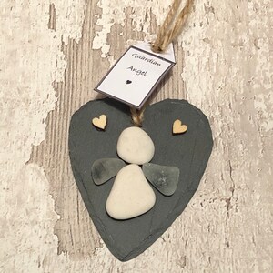 Angel- Small Slate Heart Pebble Hanging Ornament. - Etsy UK