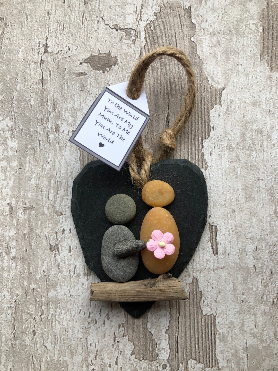 My Mum My Rock Small Slate Heart Pebble Hanging Ornament. Mothers Day ...