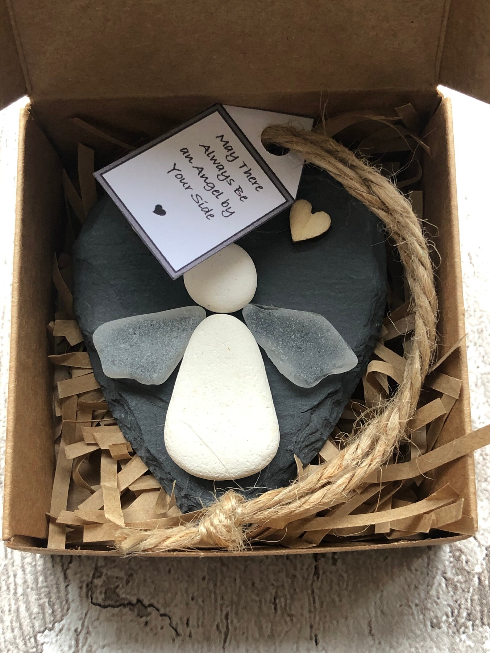 Angel- Small Slate Heart Pebble Hanging Ornament. - Etsy UK