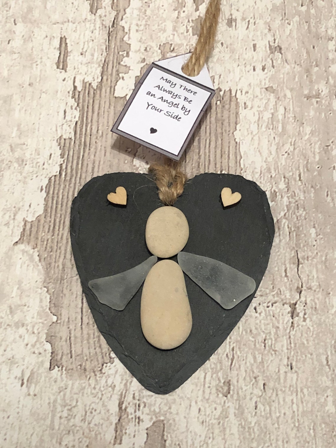 Angel- Small Slate Heart Pebble Hanging Ornament. - Etsy UK