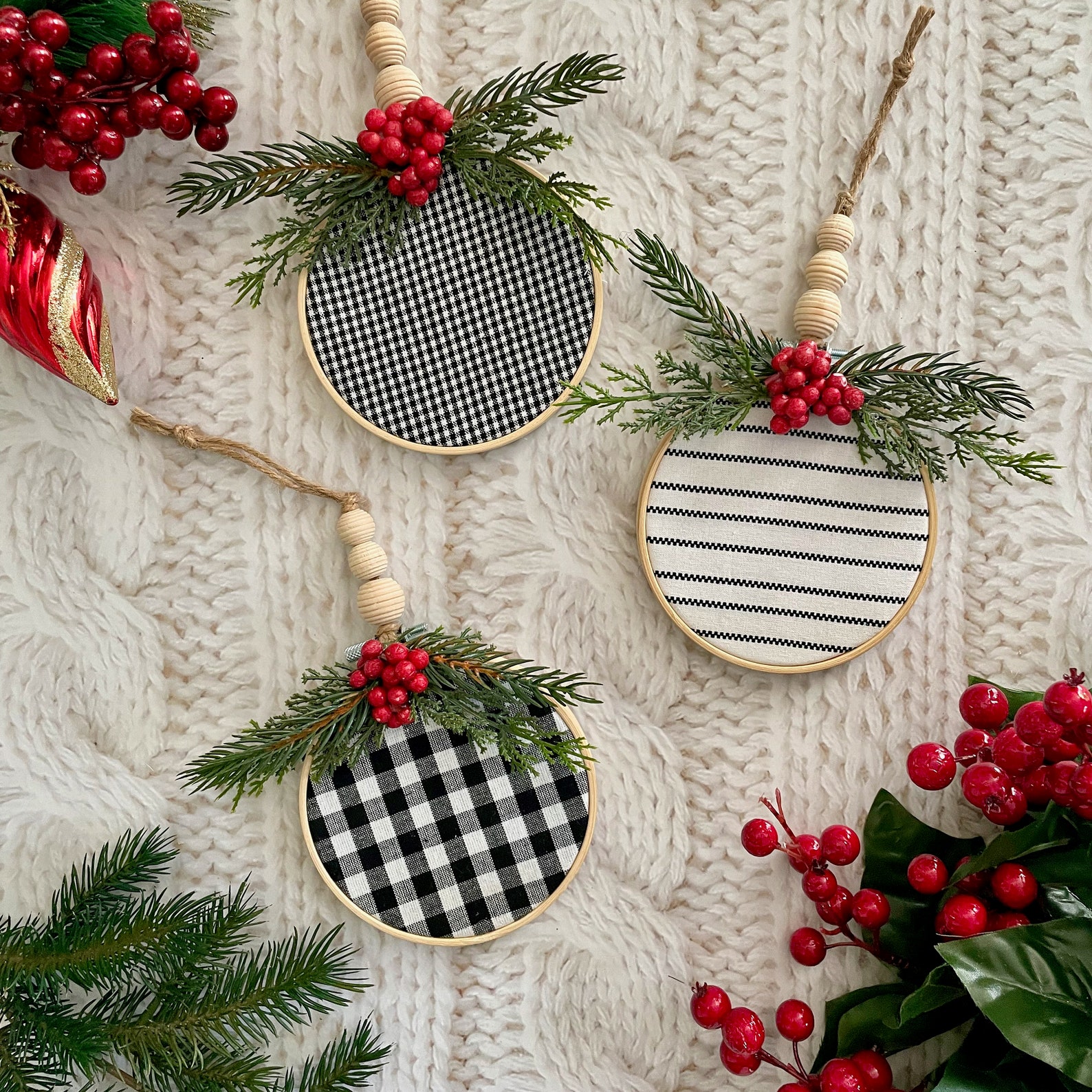 Buffalo Plaid Embroidery Hoop Christmas Ornaments, Buffalo Plaid Winter ...