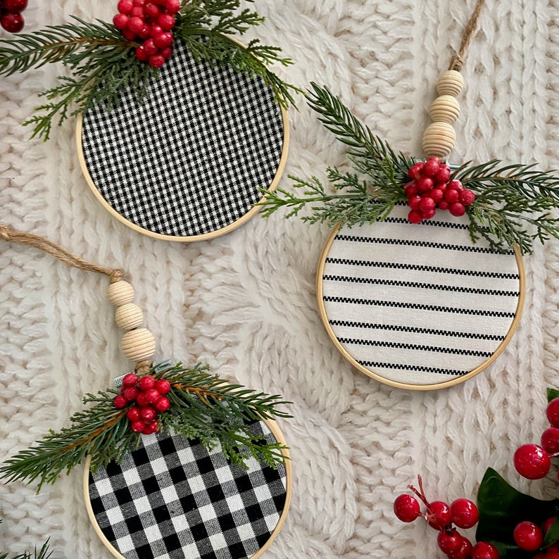 Buffalo Plaid Embroidery Hoop Christmas Ornaments, Buffalo Plaid Winter ...