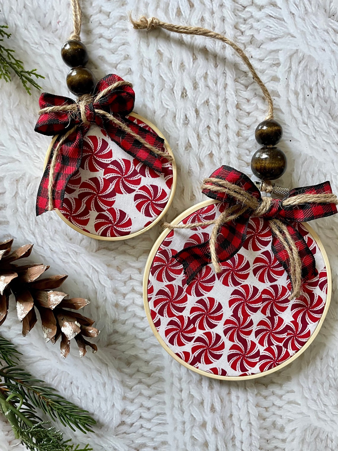 Peppermint Candy Embroidery Hoop Christmas Ornaments, Candy Cane Decor ...
