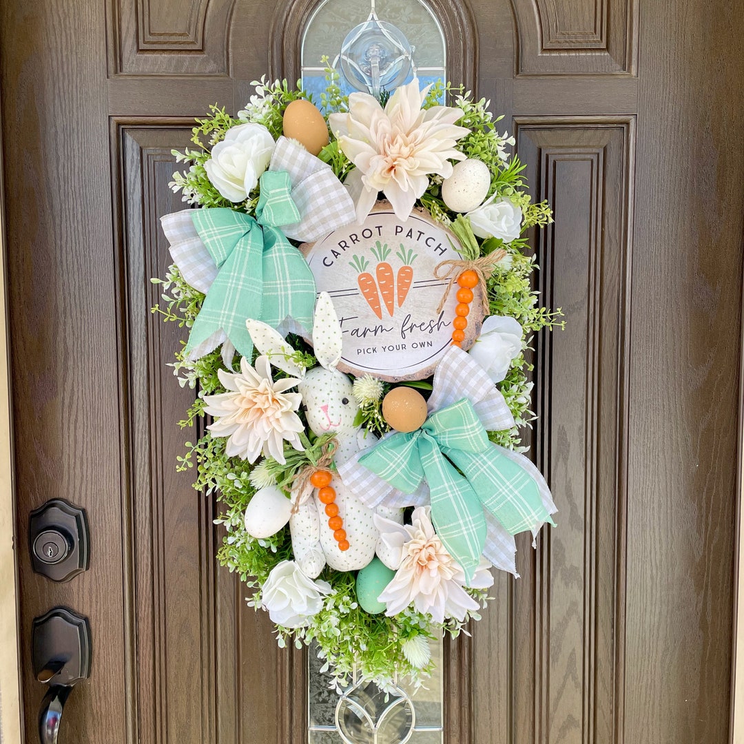 Farmhouse Easter Swag for Front Door With Polka Dot Bunny, Natural Look ...