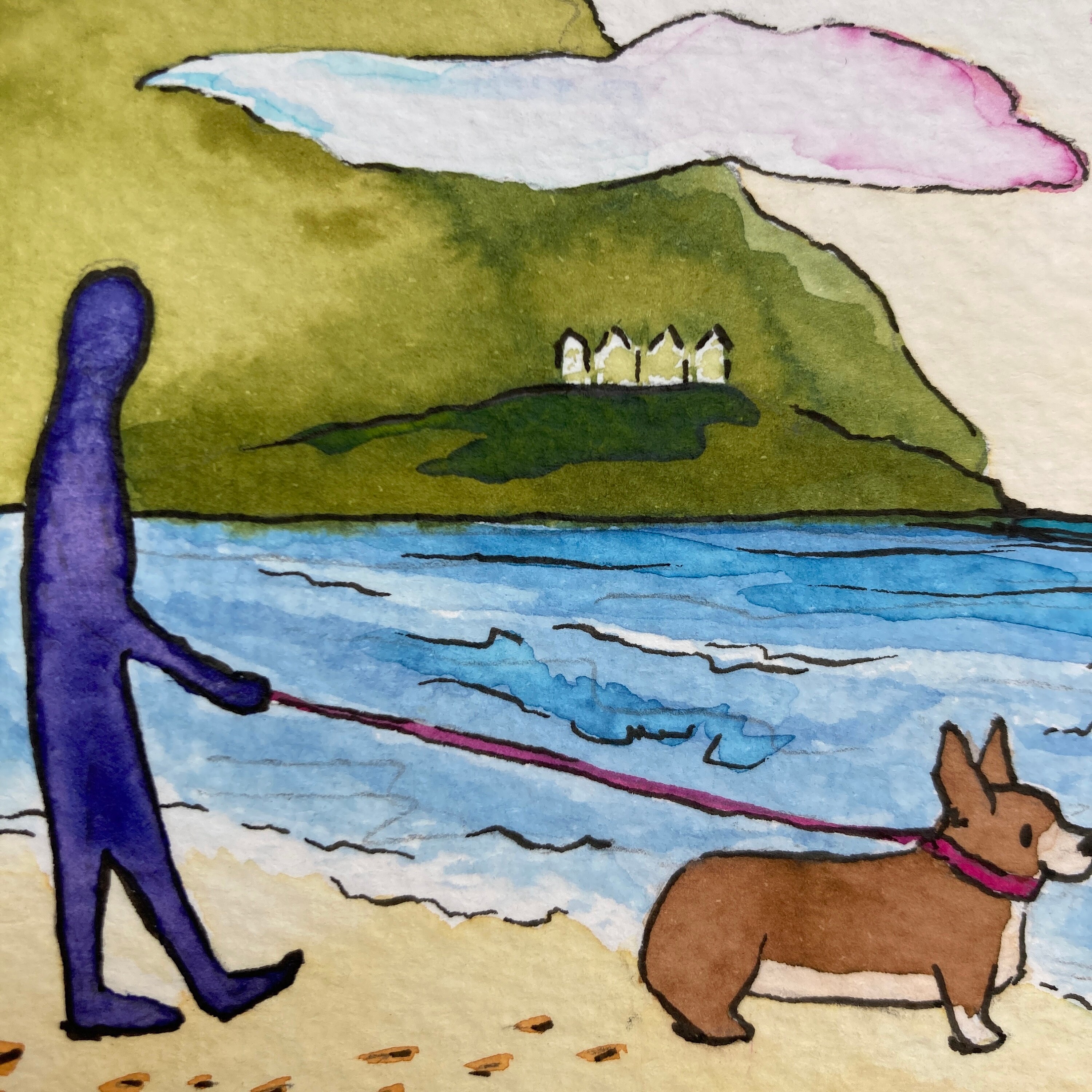 Walking A Corgi on the Beach Original Watercolor Painting, A Corgi A Day, Day 869 - Etsy