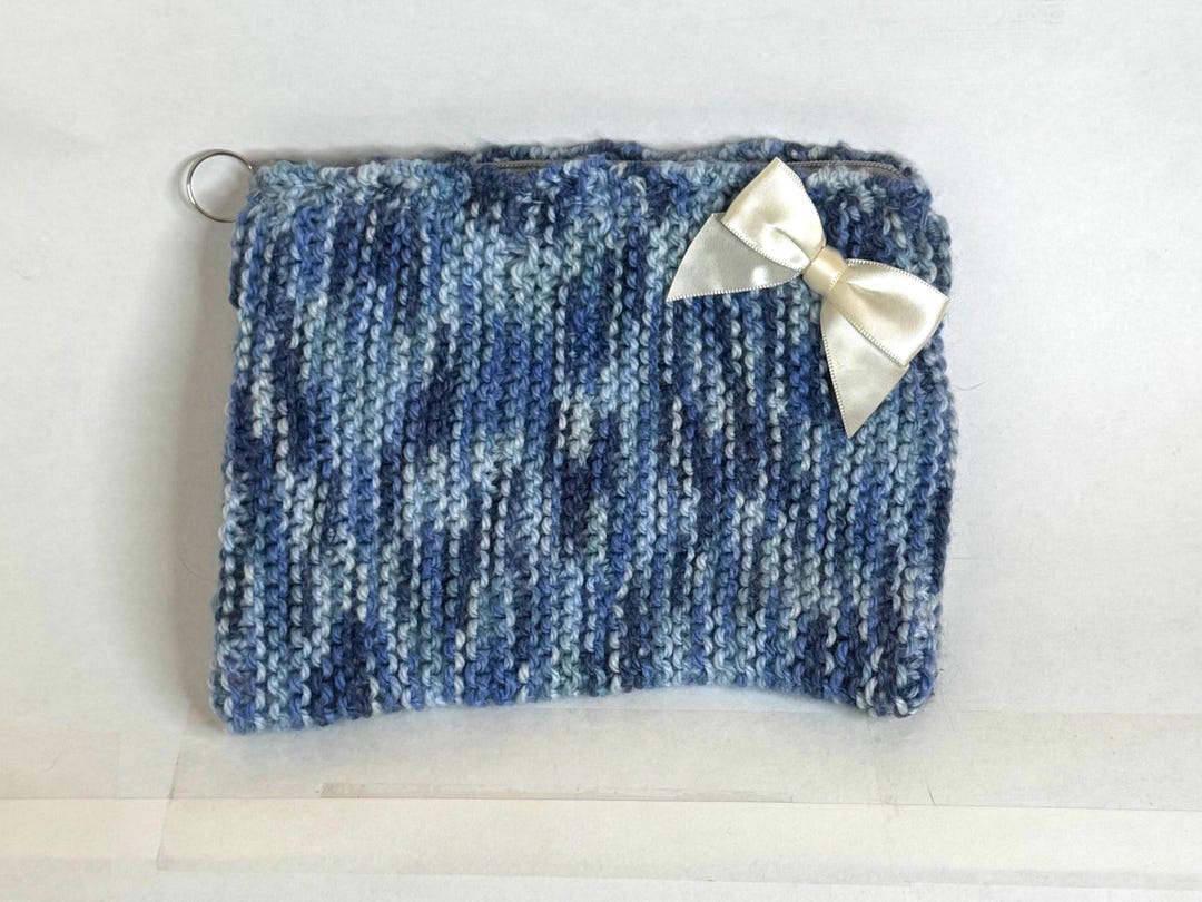 Bowtiful Blue- Knitted Acrylic Yarn Bag With Polyester Zipper, Metal ...