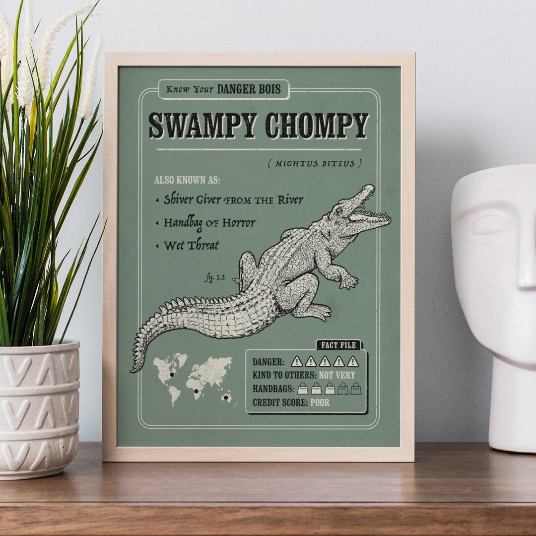 Funny Crocodile Poster - Swampy Chompy Animal Anatomy Art - Etsy