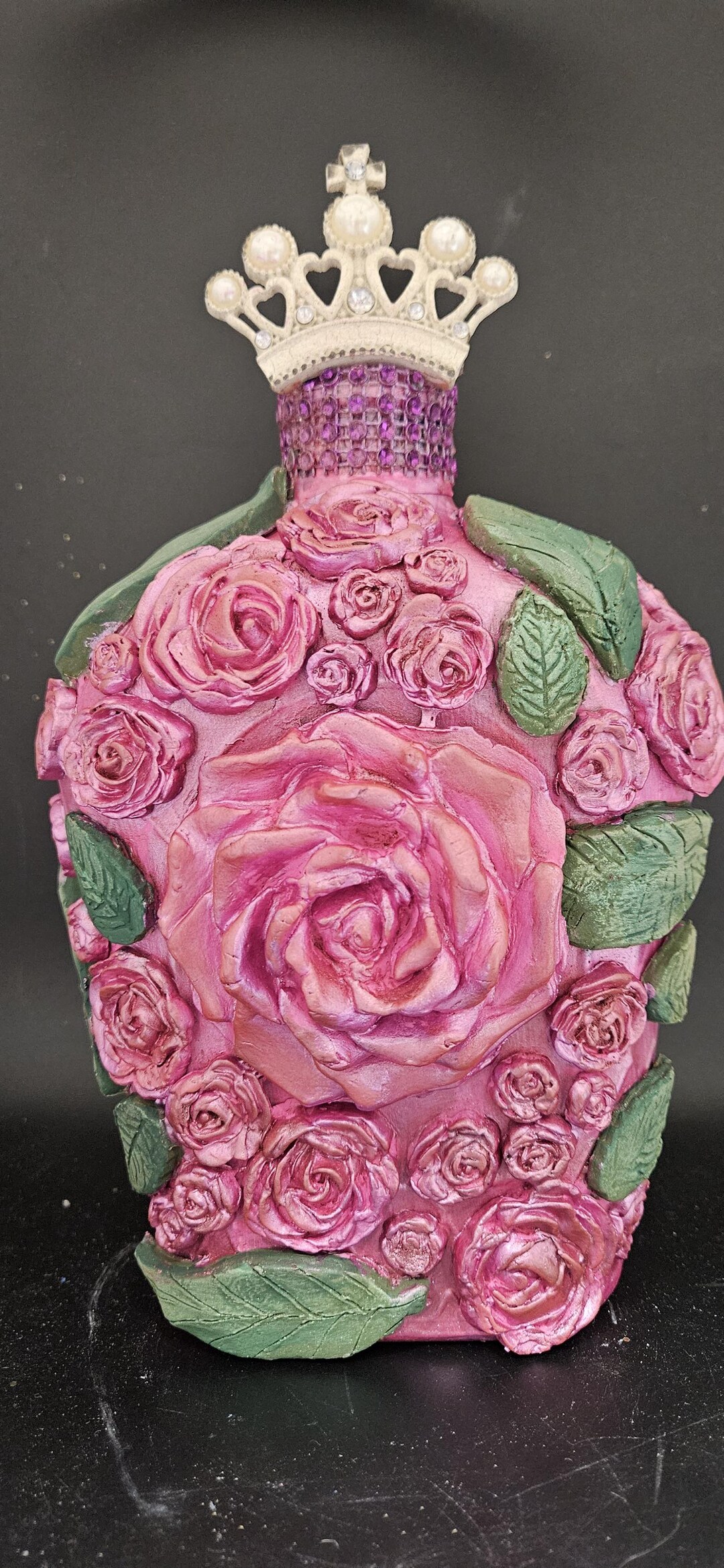 Pink Floral Crown Royal Clay Bottle - Etsy