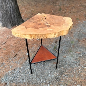 Corner Side Table Live Edge Slab on Black Steel Triangle Base, Living ...