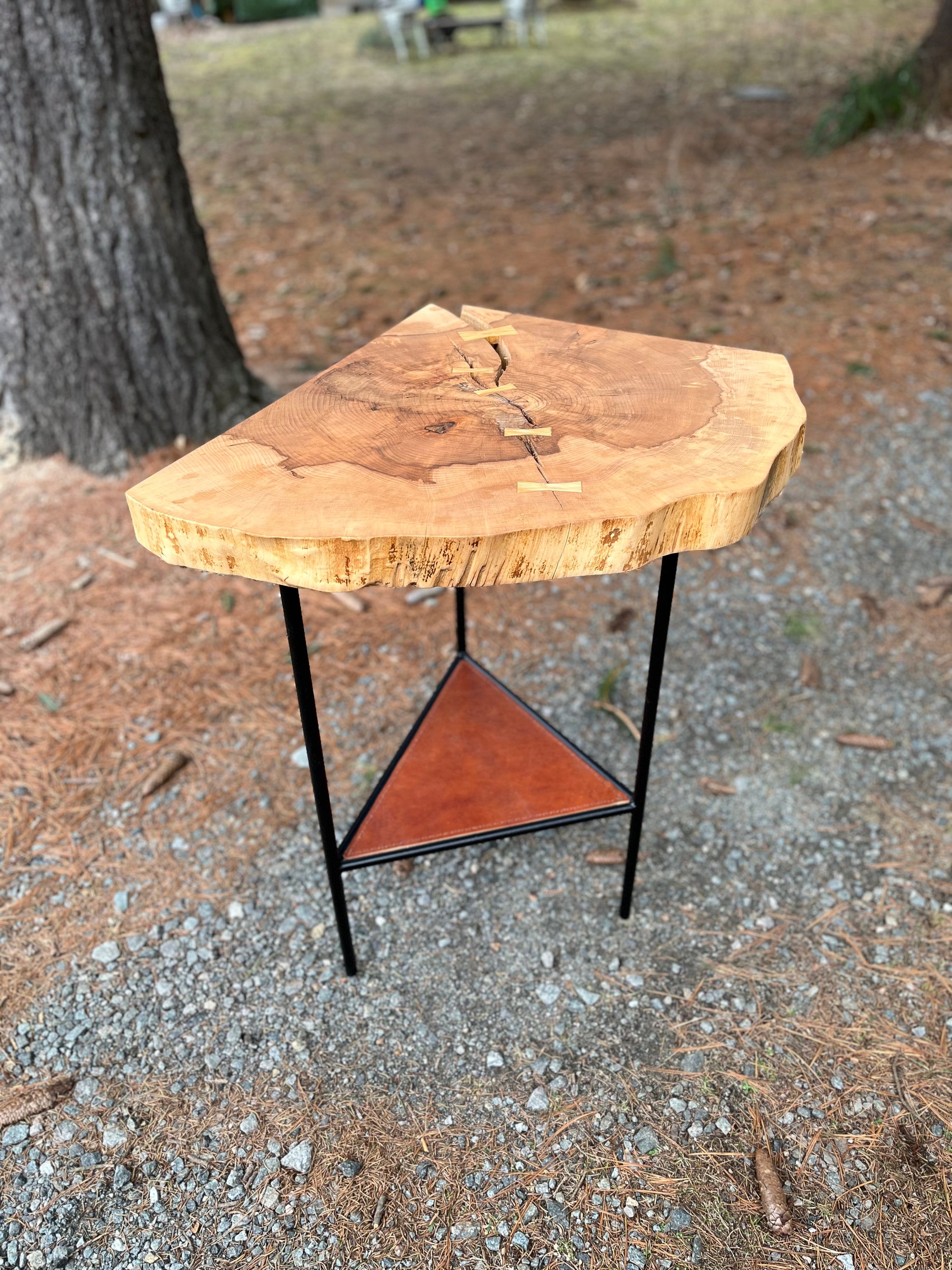 Corner Side Table Live Edge Slab on Black Steel Triangle Base, Living ...