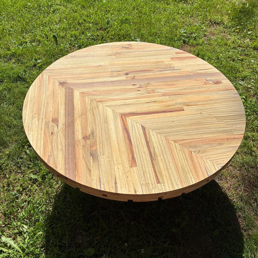 Geometric Diagonal Pieced Wood Round Unfinished Coffee Table Top ...