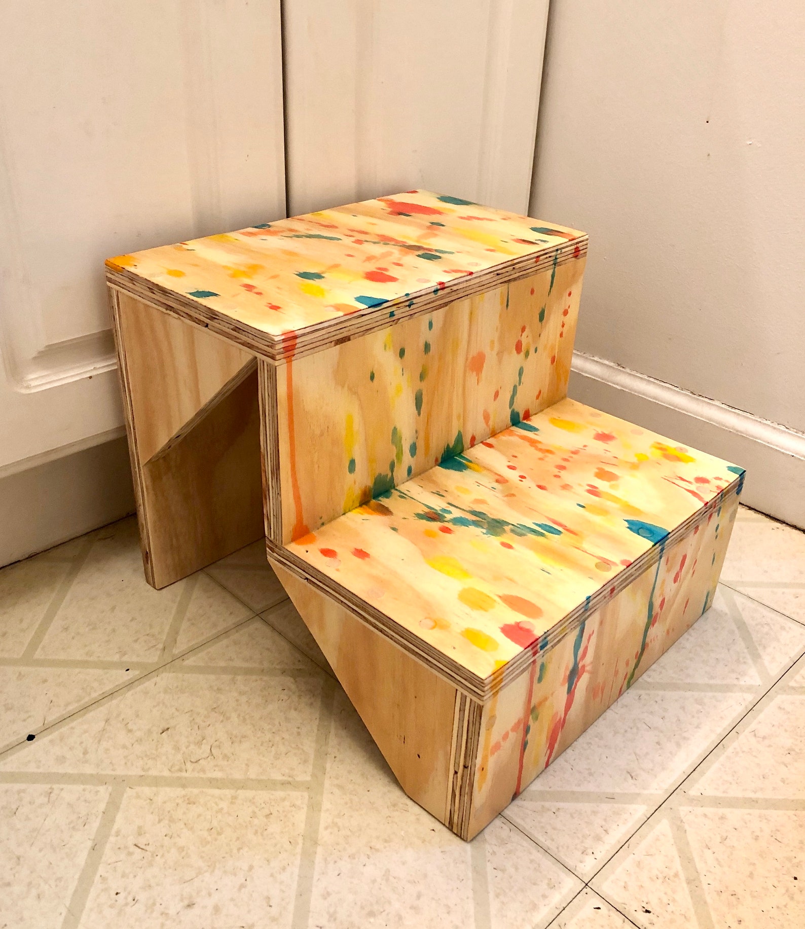 Rainbow Splatter Paint Plywood Toddler Step Stool, 2 Step Stool ...