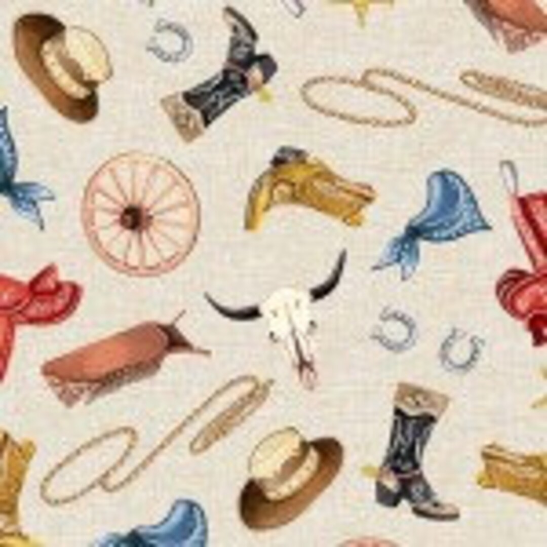 Cowhand Gear Western Cream Fabric by Michael Miller - Happy Trails ...