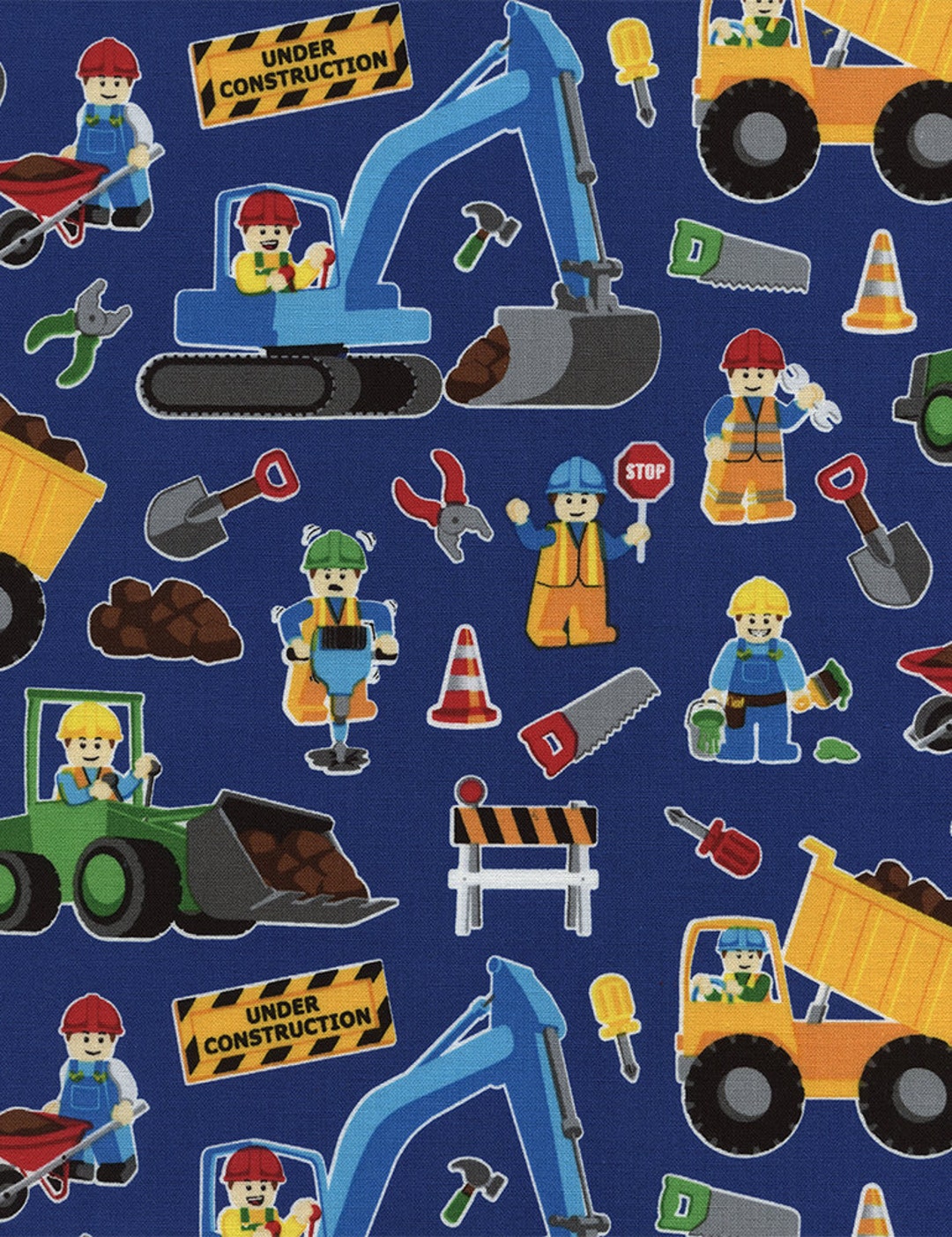 Construction Workers Royal Cotton Fabric by Timeless Treasures Blue ...