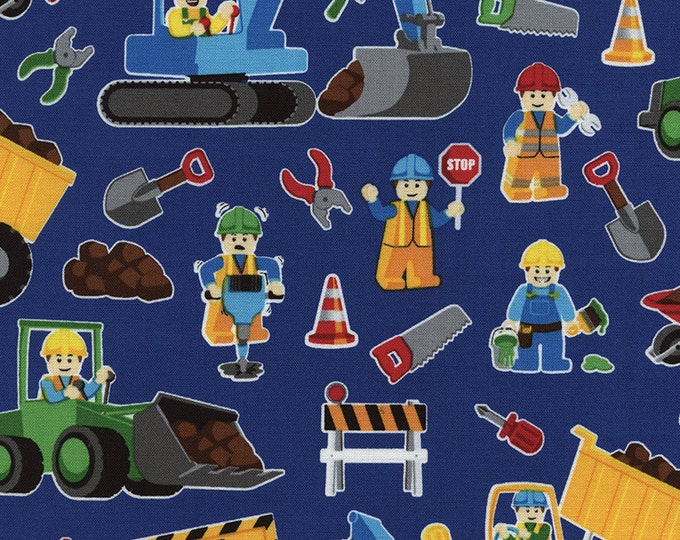 Construction Workers Royal Cotton Fabric by Timeless Treasures Blue ...