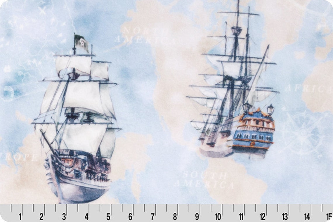 Sailing Ship Ahoy Digital Cuddle in Blue Minky Fabric Shannon - Etsy