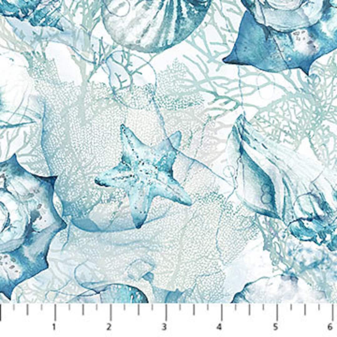 Sea Shells in Pale Blue Sea Breeze Collection Cotton Fabric for ...