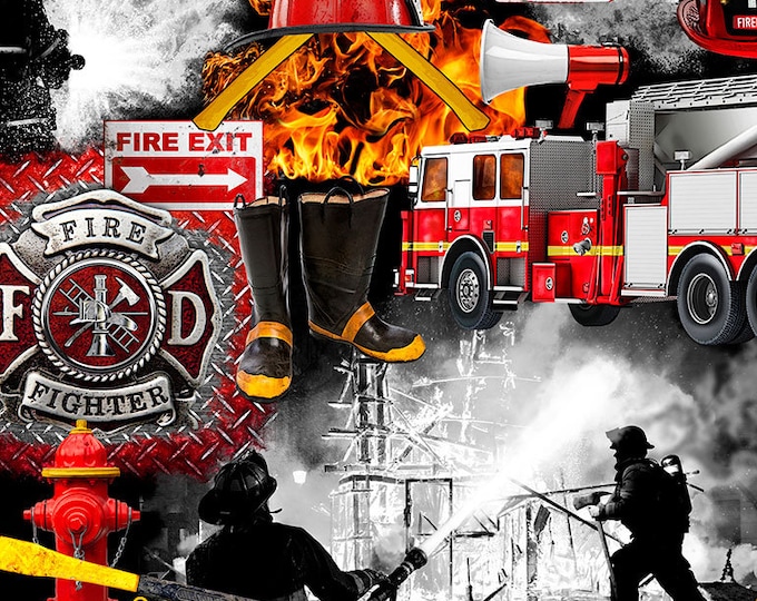 Firefighter Fireman Patchwork Cotton Fabric by Timeless Treasures Fire ...