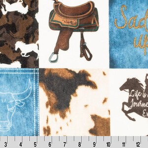 Western, Cowboy Saddle up Digital Cuddle in Natural Minky Fabric by ...