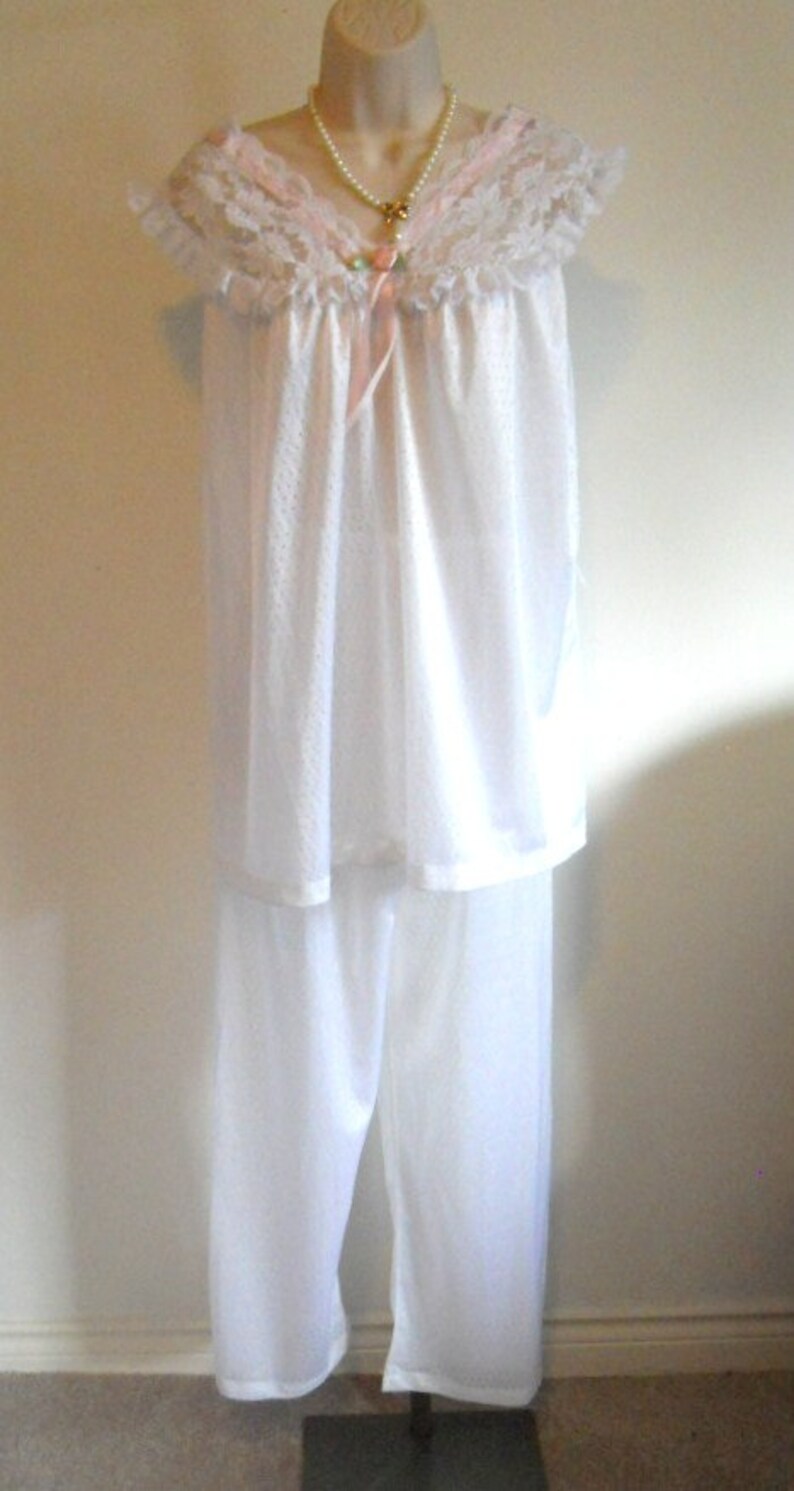 Vintage Slumber Suzy White Nylon Pajamas Pyjamas Bridal White Lacy ...
