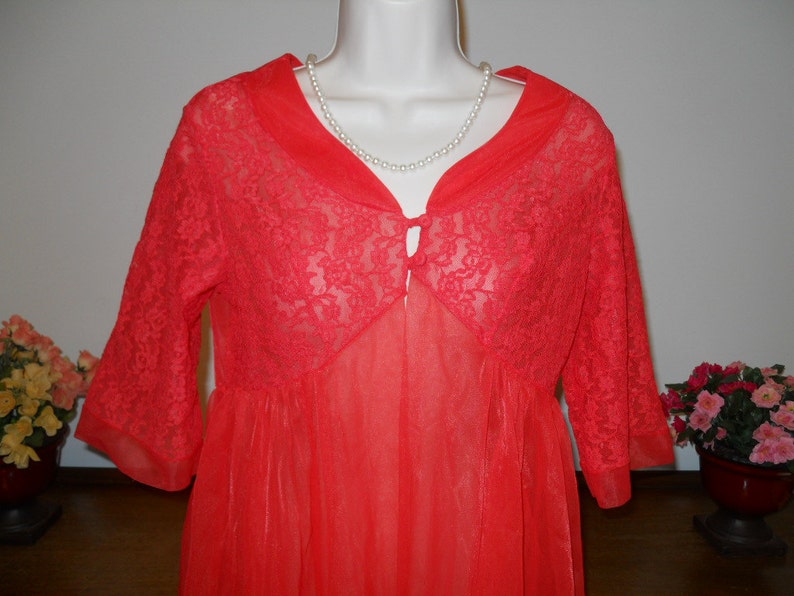 Vintage Red Chiffon Peignoir 1960's Chic Lingerie Peignoir Ultra Sheer ...